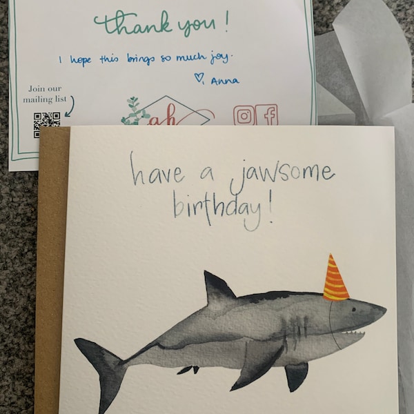 Shark Birthday Card With Party Hat and a Pun - Have a Jawsome Birthday ...