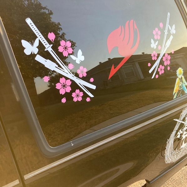 Cherry Blossom Decal, Demon Anime Decal, Katana Decal, Sakura Vinyl ...