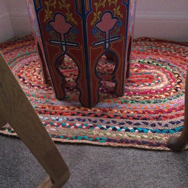 Multicoloured Jute and Cotton Oval Rag Rug - Recycled Rag Rug ...