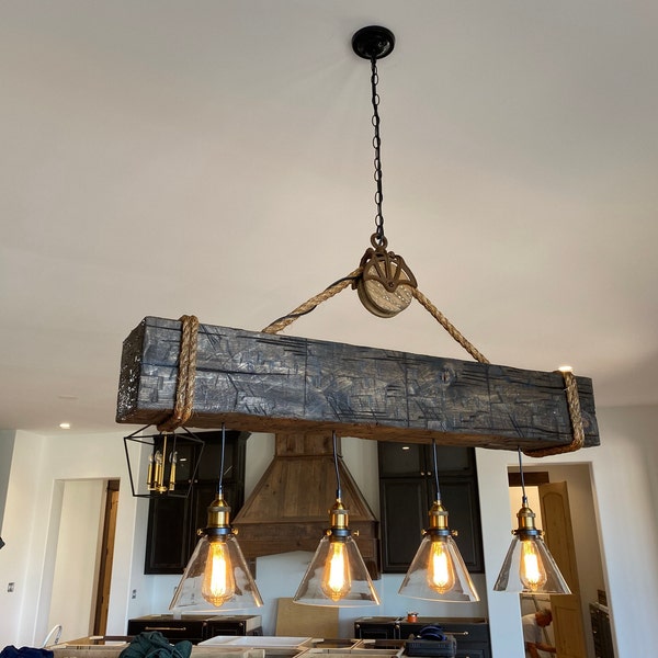 Rustic Barn Beam With Glass Lamp Shades. - Etsy