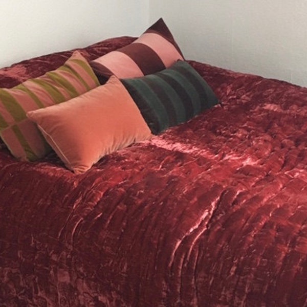 Dusty Rust Both Sides Silk Velvet Throw, Natural Silk Velvet Quilted ...