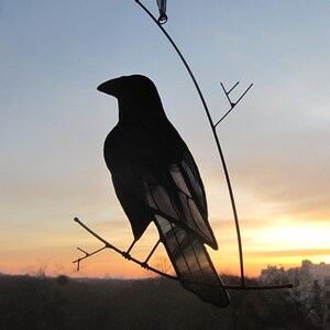 Stained Glass Raven on the Branch Crow Stained Glass Suncatcher Window ...