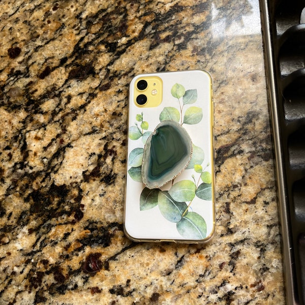 Customized Pop Sockets GREEN With Gold / Copper Plated Gemstone Pop Out ...