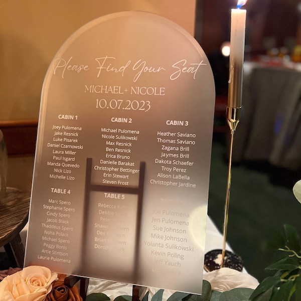 Arched Frosted Acrylic Seating Chart, Wedding Seating Chart, Wedding ...
