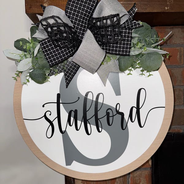 Front Door Decor | Last Name/initial | Monogram Wreath | Door Hanger ...