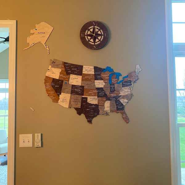 World Map Push Pin Modern Wall Art, Wooden Oak or Cork World Map on ...