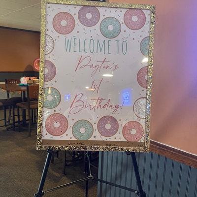 Editable Donut Birthday Welcome Sign, Girls Donut Party, Pink Gold ...