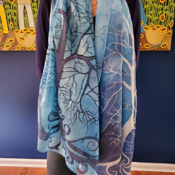 Big Blue Scarf, XL Scarves Hand Painted on Silk, Bathing Suit Wrap ...