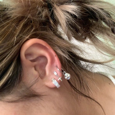 Set 4 Earring Set Jewelry Set Earring Bundle Blue Moon Hoops Crescent Moon Hoop Lock Earrings ...