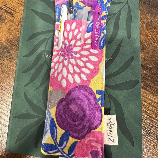Denim Floral Fabric Pen Holder, Elastic Bookmark, for Notebooks ...