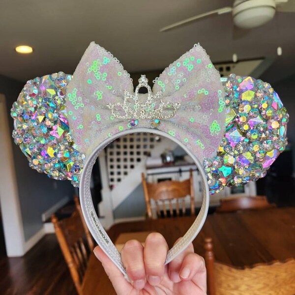 Magic Mirror Inspired Iridescent Silver Crystal Mouse Ears Headband ...