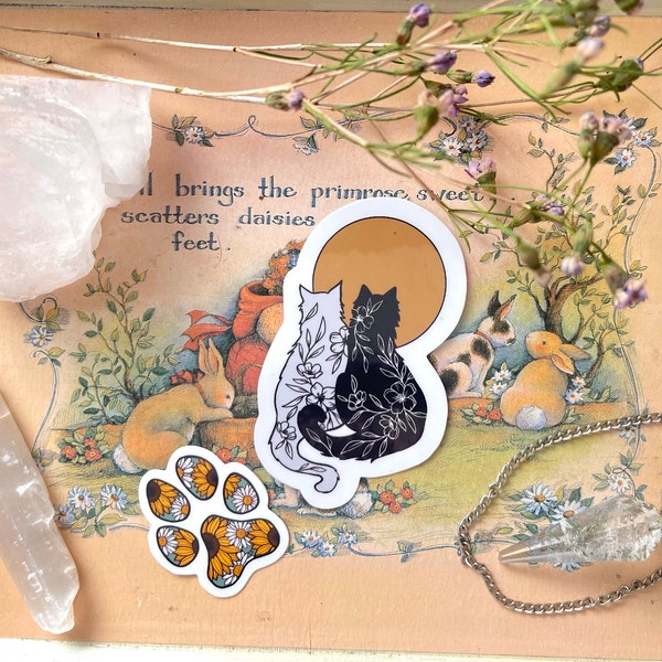 Two Cats Sticker, Yin and Yang Cat Sticker, Vinyl Cat Sticker, Black ...