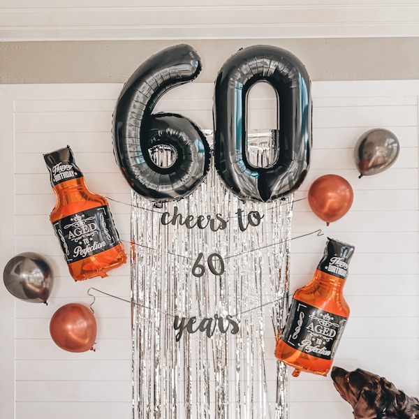 Cheers to 60 Years Birthday Decoration Set Whiskey Balloon 60th ...