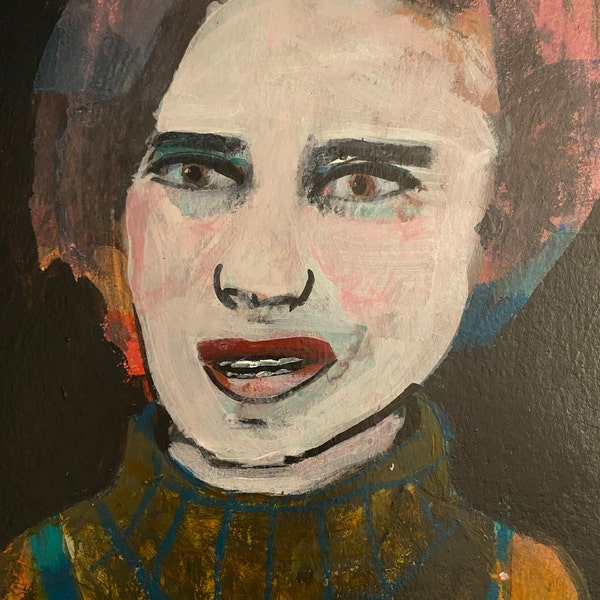 EMERY Original Painting 'adjusting Her Thoughts' Woman Portrait Wig ...
