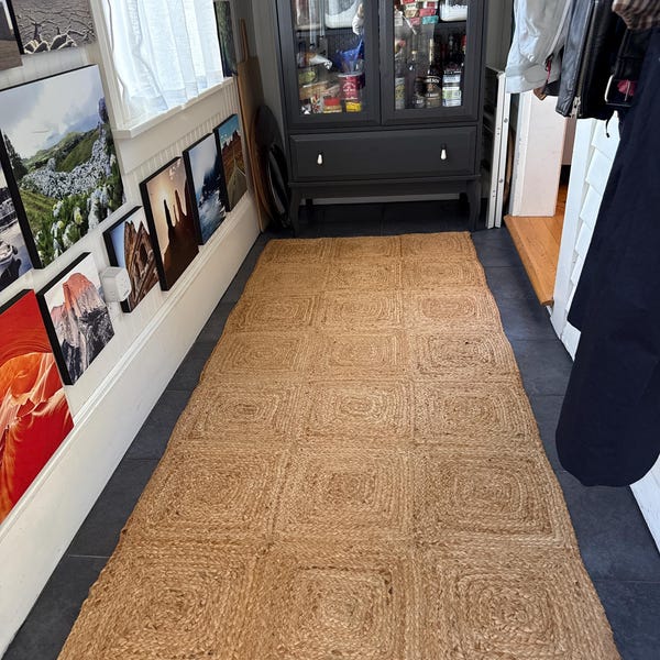 Handmade Geometric Jute Rug: Rectangular Braided Jute Carpets for ...