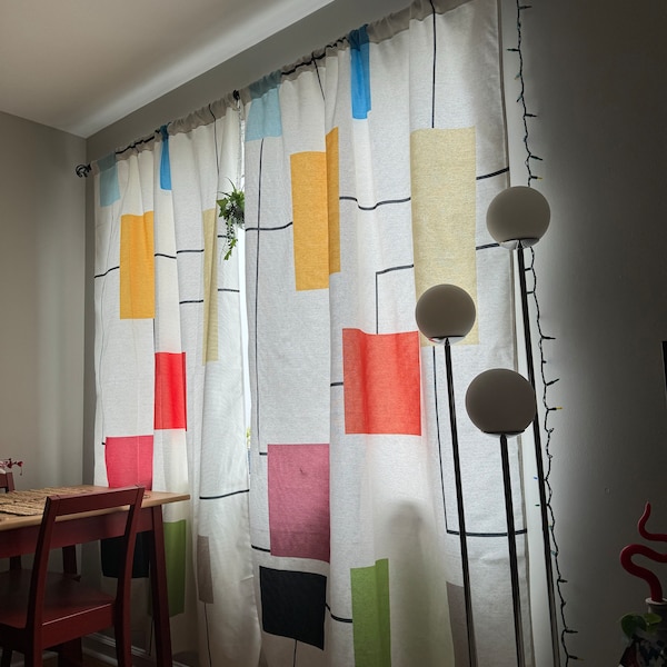 Retro Boho Curtains, Mid Century Modern Curtain Panels, Hippie Retro Window Curtain, Abstract ...