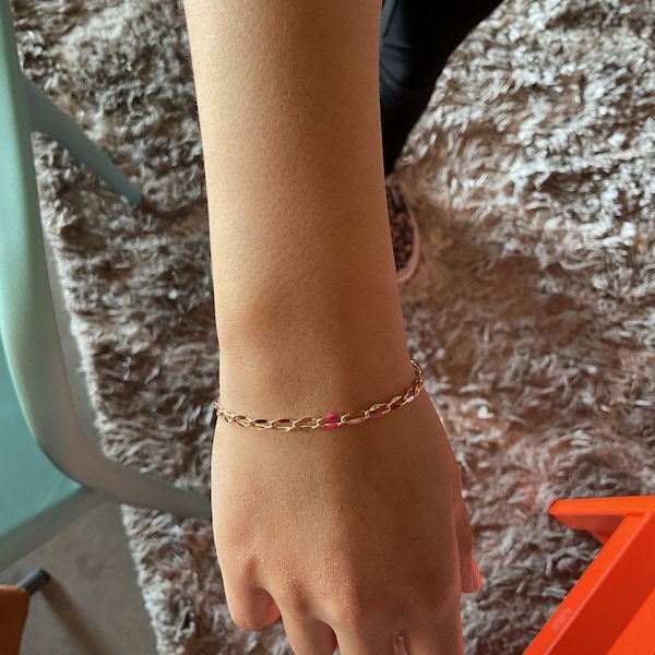 Pink Multi Color Enamel Chain, Multi Color Chain, Permanent Jewelry ...