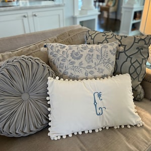 Embroidered Velvet Monogram Pillow. Insert Included. 12x20 Personalized ...