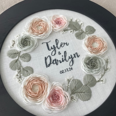 Wedding Anniversary Date Art, Customizable Hand Embroidery Pattern PDF ...