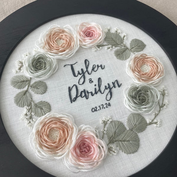 Wedding Anniversary Date Art, Customizable Hand Embroidery Pattern PDF ...