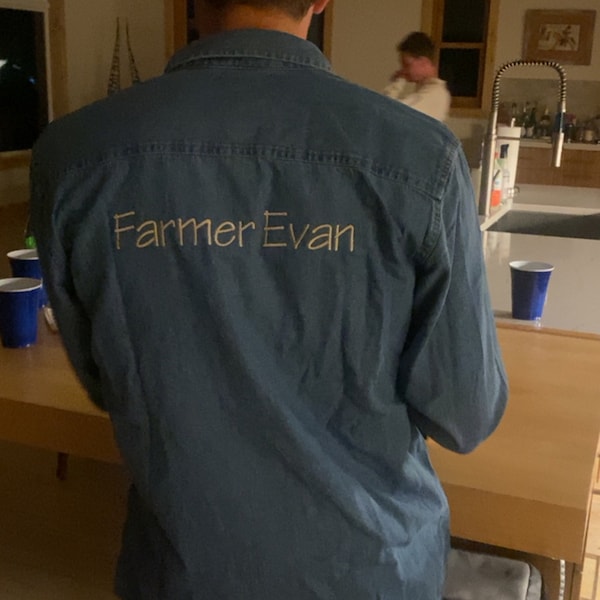 Custom Embroidered Long Sleeve Denim Shirt Personalized Monogrammed ...