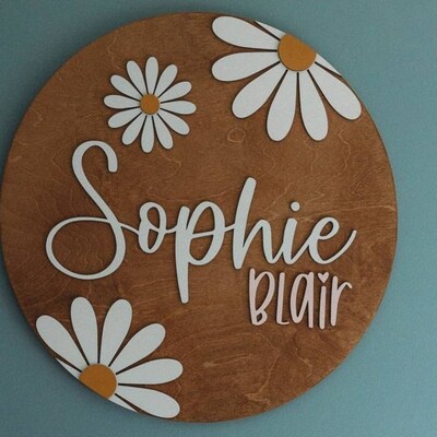 Flower Round Wood Nursery Name Sign, Name Sign for Nursery, Above Crib ...