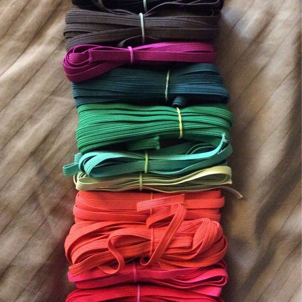 1/4 Inch (6mm) COLORED Braided Skinny Flat Elastic Sold by the Yard 1 ...