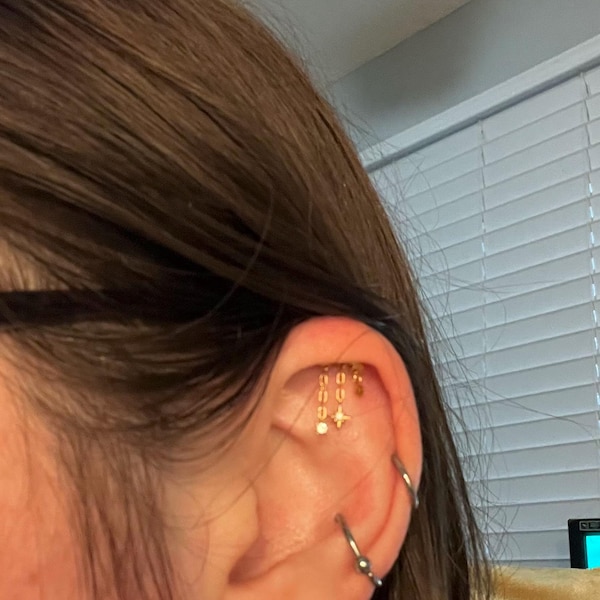 925S Left Helix Chain Earring/star Dangle Earring /helix Push Pin Stud ...