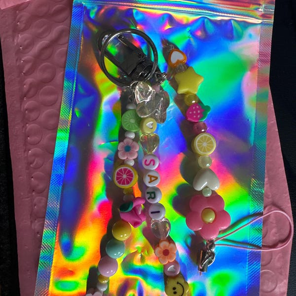 Custom Beaded Keychain Personalized Y2K Keychain Bag Charms Colorful ...