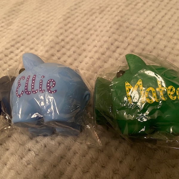 Personalised Piggy Bank, Hand Drawn Customised Plastic Piggi Bank ...