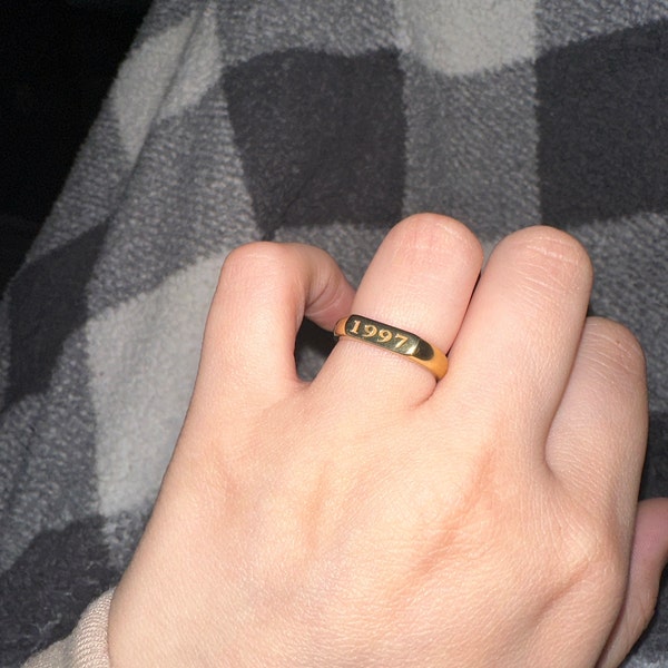 Year Date Number Engraved Ring, Personalized Ring, Initial Ring, Gift ...