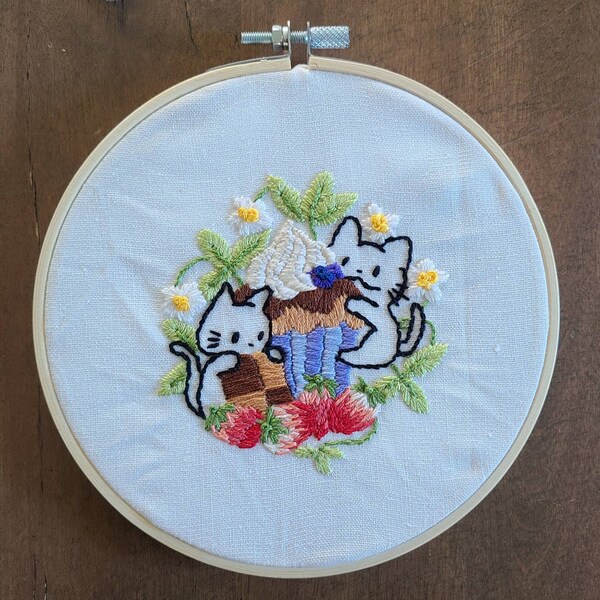 PDF Embroidery Pattern "cat & Sweets" Cupcake Ver. Embroidery Design ...