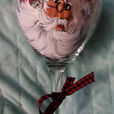 Hand Painted Santa Wine Glass Set - Etsy
