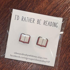 Book Stud Earrings, Small Reader Gift, Book Lover Jewelry, Wood Stud ...
