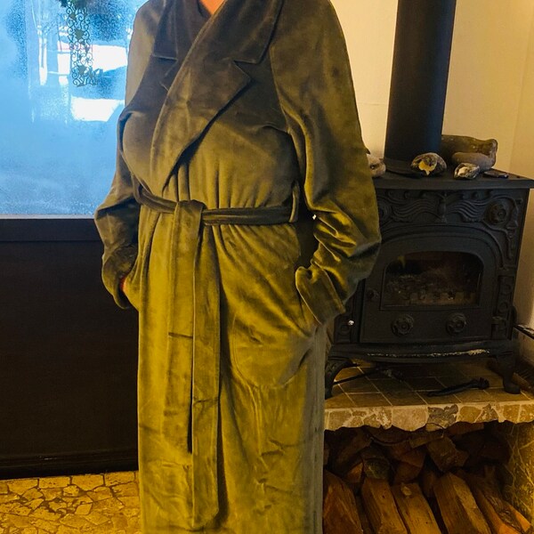 Long Blue Velvet Robe With Pockets Eco Cotton 100% Natural - Etsy