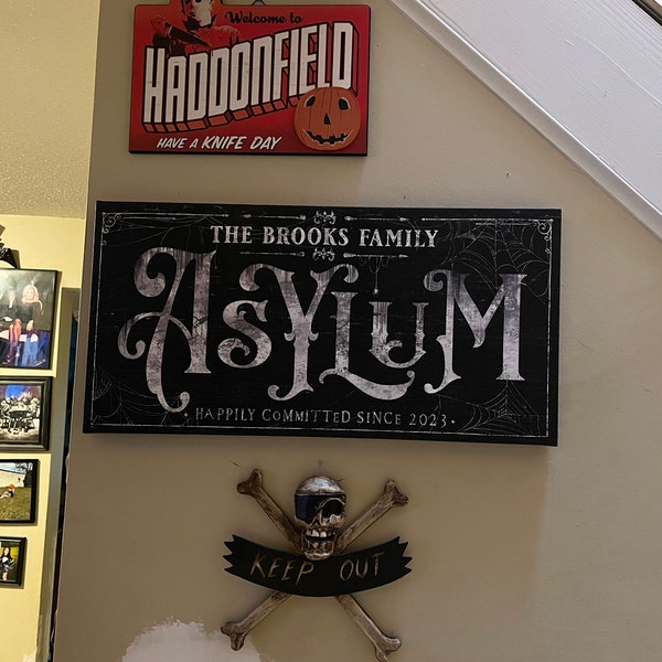 Personalized Halloween Sign Custom Creepy Asylum Rustic Fall Porch ...