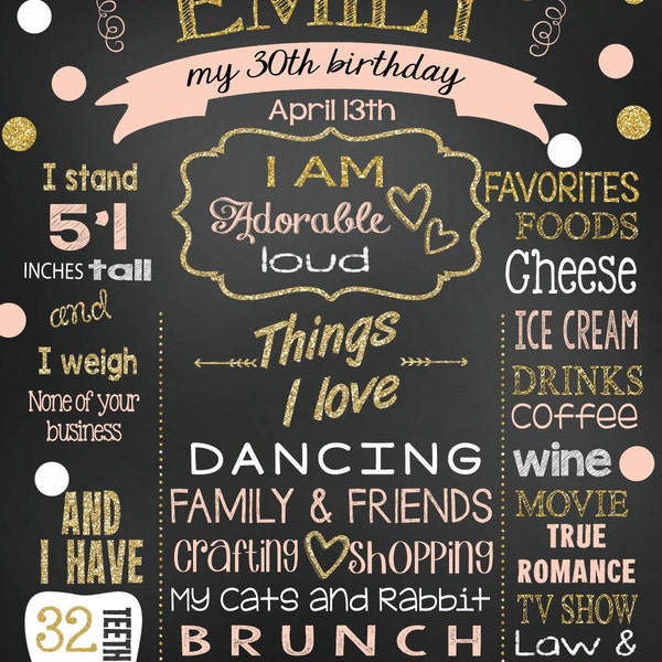 Printable 30th Birthday Chalkboard Sign (370) - Etsy