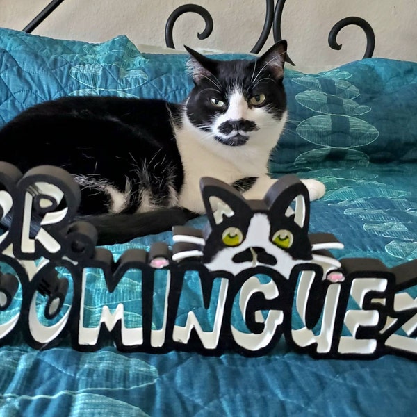 Cat Name Plate - Cat Name Sign - Cat Lover Gift - Veterinarian Gift ...