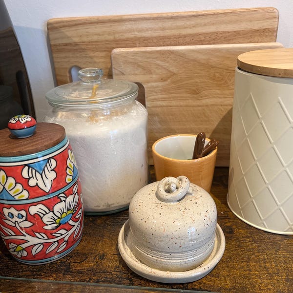 Salt Pig With Handmade Spoon, Hand Thrown Stoneware, Vanilla Speckled ...