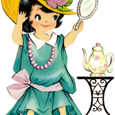 Vintage Digital Clipart Playing Dress up 02 Printable Image Cute Little ...