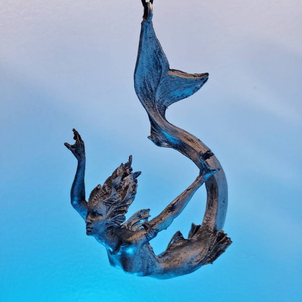Mermaid Ornament, Hand Painted Resin Sculpture, Pewter Finish| Mythical ...