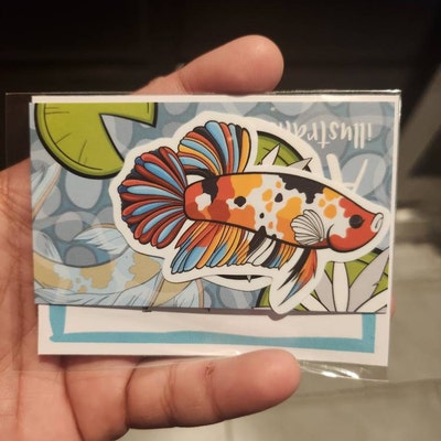 Grumpy Veiltail Betta Fish Sticker Red, Blue, Green glossy Vinyl - Etsy