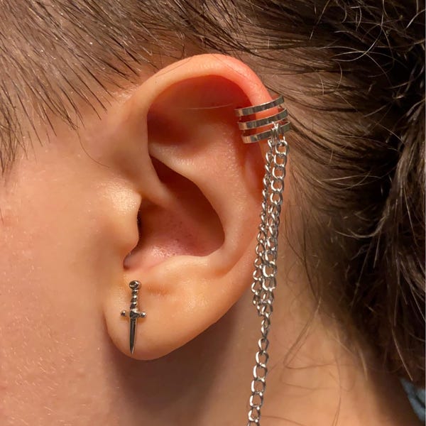 Silver Chain Ear Cuff With Pearl- 925 Plated Kawaii Earrings, No Piercing Helix Accessory ...