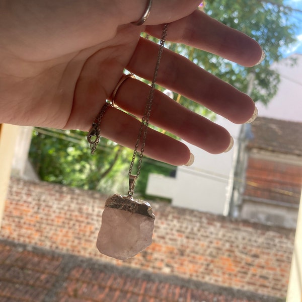 Raw Rose Quartz Necklace Misty Rose Quartz Pendant Rose Quartz Crystal ...