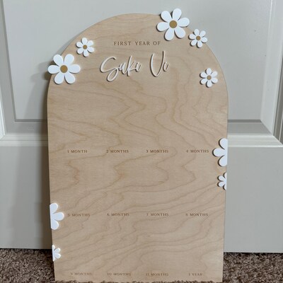 Wooden Daisy Flower Milestone Cards Custom Name Milestone Set Boho ...