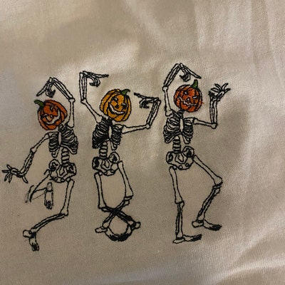 Dancing Skeletons Embroidery Design, Halloween Pumpkin Face Skeleton ...