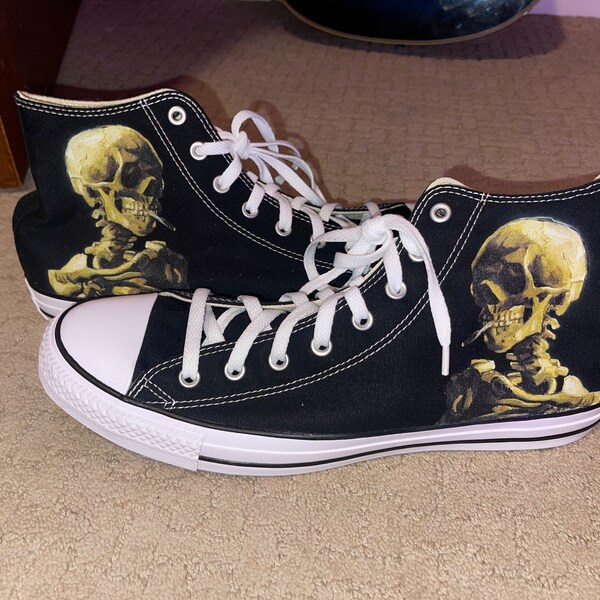 Van Gogh Smoking Skeleton Custom High Top Converse Spooky Halloween ...