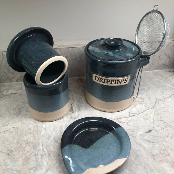 Grease Jar, Drippings Jar, Pottery, Ceramic, Drippings Container ...