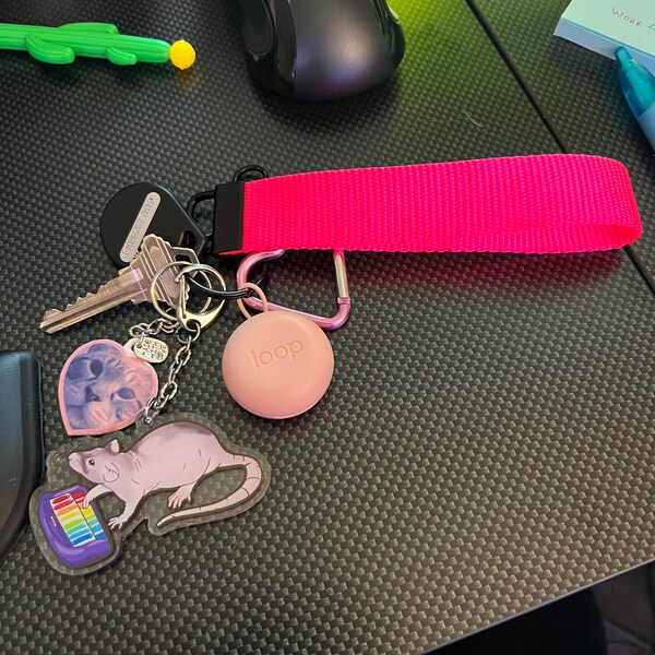Neon Hot Pink Mini Keychain Wristlet, Small Key Fob, Swivel Lobster ...