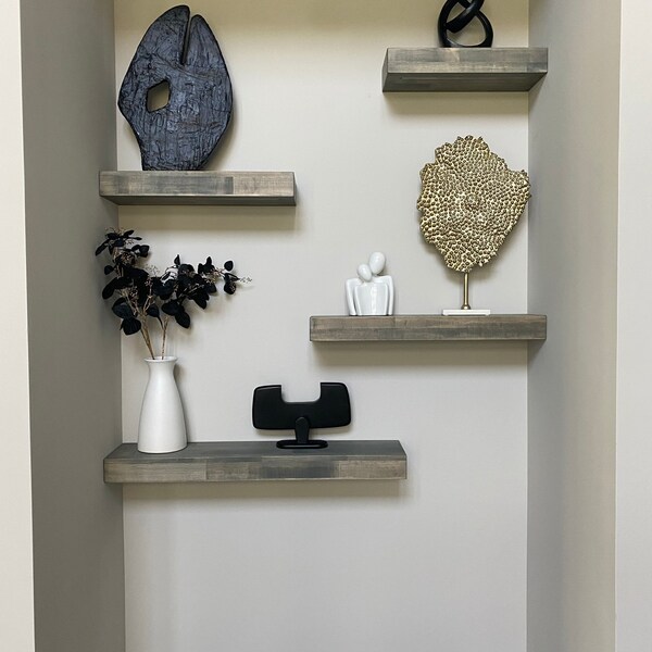 Floating Thick Wall Shellf With Lights, Wooden Shelf With Led Light ...